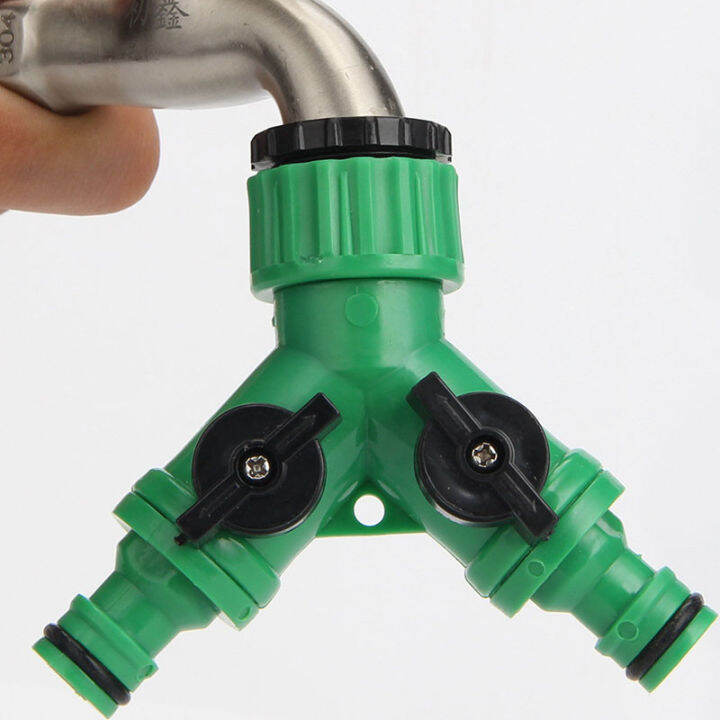 two Way dual faucet valve Garden Hose Splitter Y Watering Connector ...