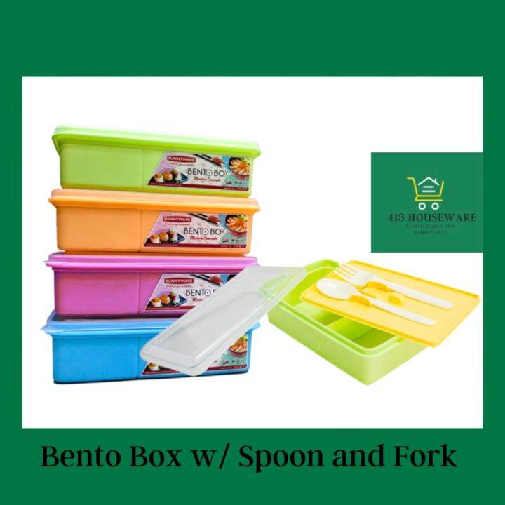 Lunch box with spoon and fork Bento Box Eco friendly lunchbox microwave ...