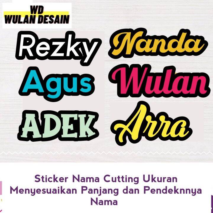 Sticker Nama Custom kiss Cutting siap tempel sesuai bentuk Nama ...