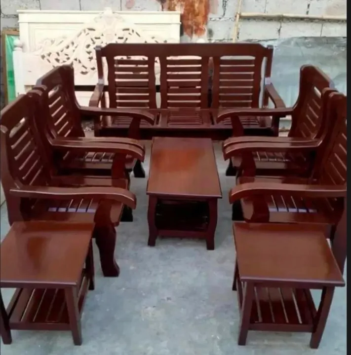 sala set, full set, with top glass center table,made in gmelina wood ...
