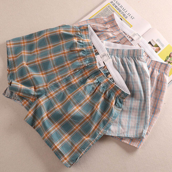 Japanese Style Pure Cotton Plaid Men 'S Boxers Front Fastening Loose ...