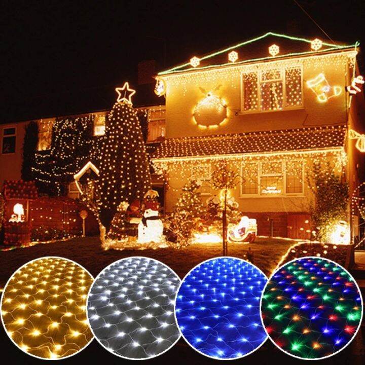 96/200LED Christmas String Net lights 8 Modes 220V Mesh Lights for Xmas ...