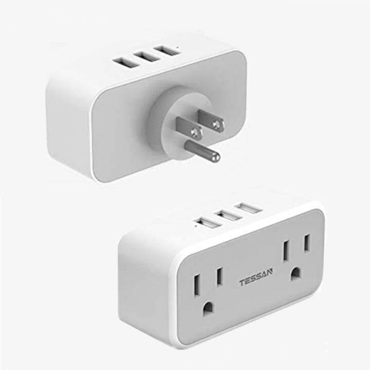 TESSAN 3 Prong Power Adapter Outlet Extender Extension Socket with USB ...