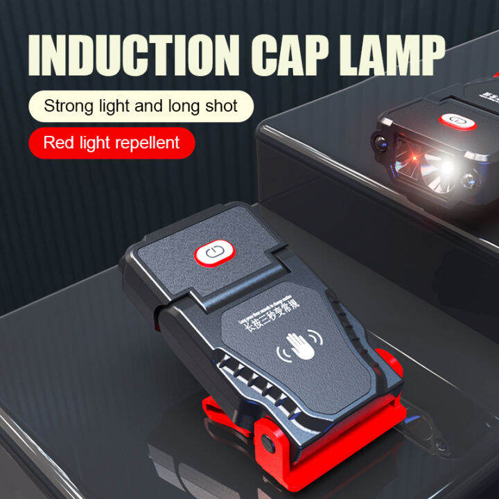 Rechargeable Motion Sensor Cap Visor Light LED Clip on Hat Light Headlamp Flashlight with Red ...
