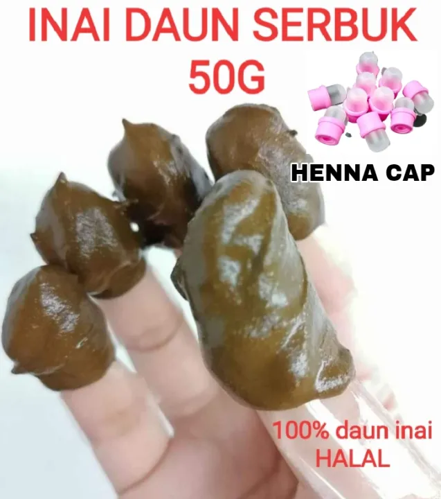 INAI DAUN ASLI SERBUK 50g 100% DAUN / HENNA CAP / PEWARNA RAMBUT HALAL ...