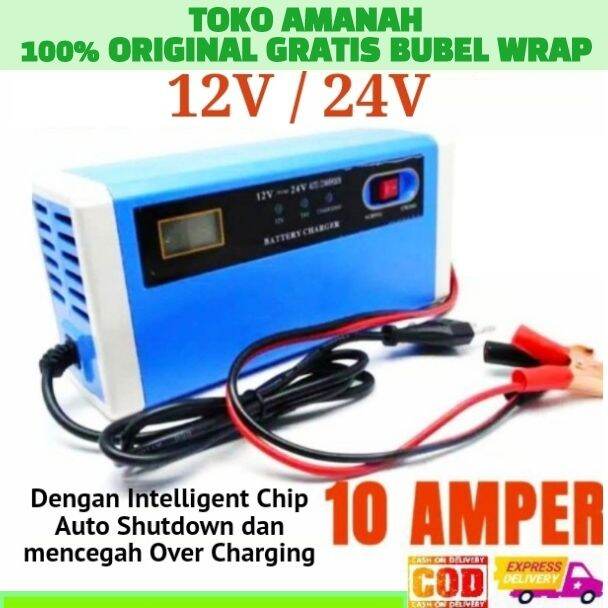 Cas Aki Charger Accu Mobil Motor 12v 24v 10a Portable Otomatis Carger 12 Volt 24 Volt 10 Amper ...