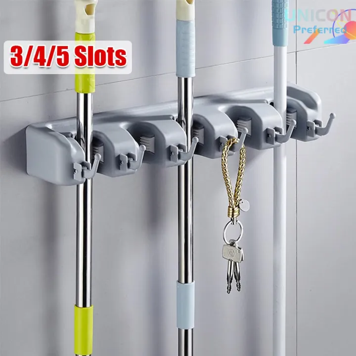 3/4/5 Position Multi-Functional Broomstick Storage Rack Mop Holder Self ...