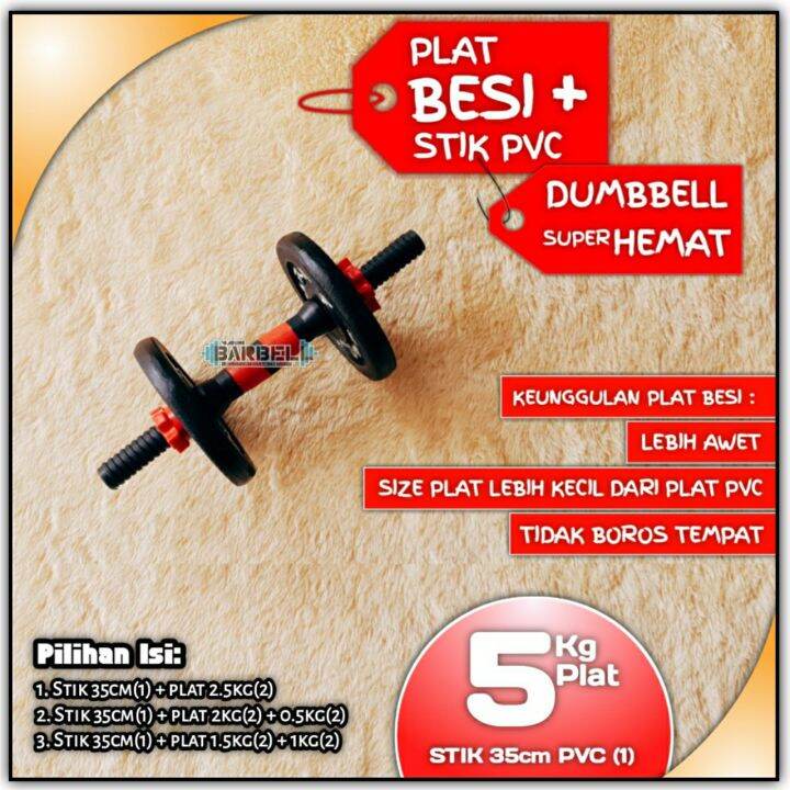 Barbel Dumbbell Set 5kg / Stik 35cm PVC (1) + Plat Barbel 5Kg BESI ...