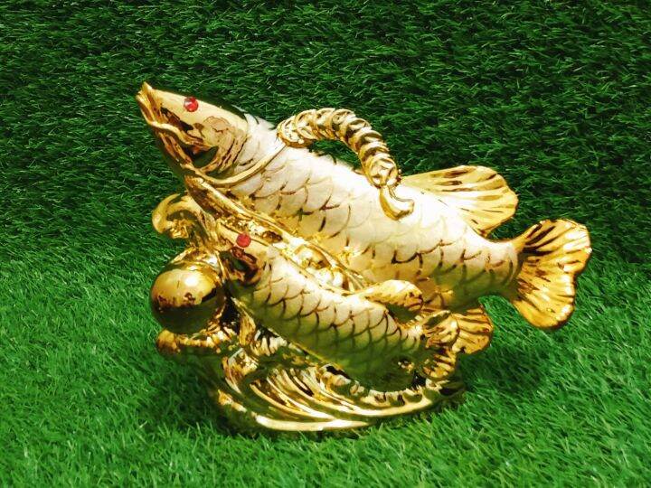 ikan arwana keramik gold / ikan hias keramik / keramik pajangan meja ...