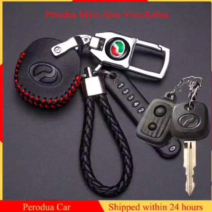 Perodua Alza / Viva / Kelisa / Myvi Remote Key Cover Leather Keychain ...