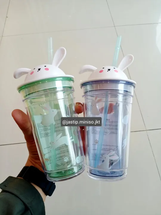 MINISO 🆕 Botol Minum Bunny Plastik 440ml + Sedotan | Lazada Indonesia