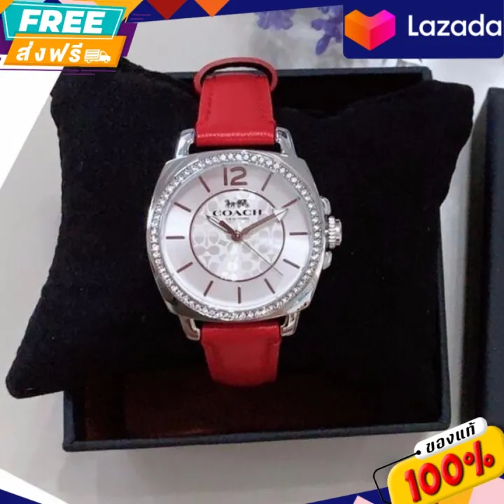 นาฬิกา COACH BOYFRIEND SILVER RED LEATHER CRYSTALS WOMEN'S 14503855 ...