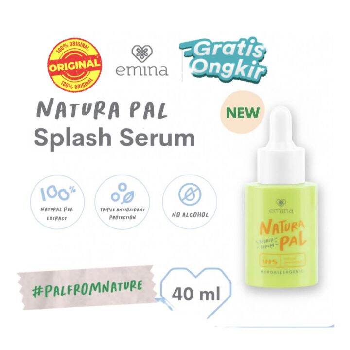 Emina Natura Pal Splash Serum 40 mL - Serum Wajah untuk Kulit Sensitif, 0% Alcohol, Packaging ...