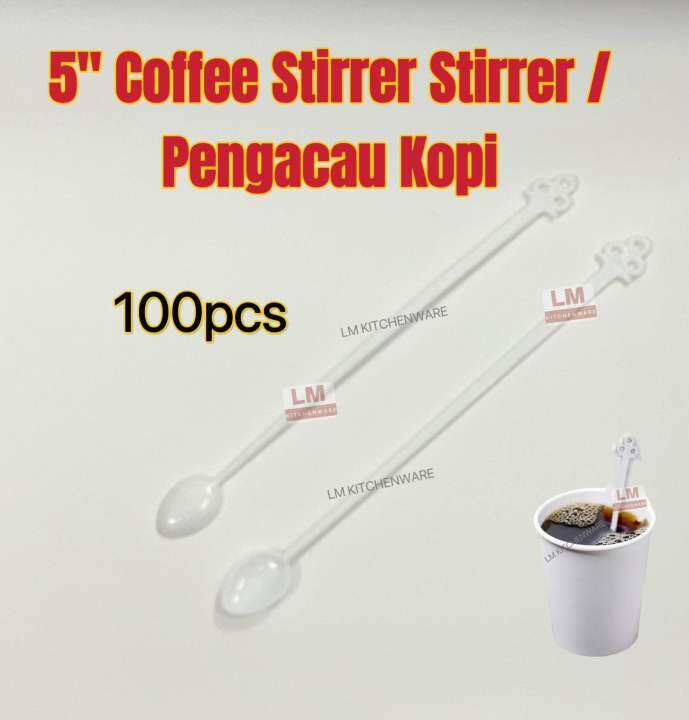 5” STIRRER 100pcs DISPOSABLE COFFEE STIRRER / PENGACAU KOPI / WHITE ...