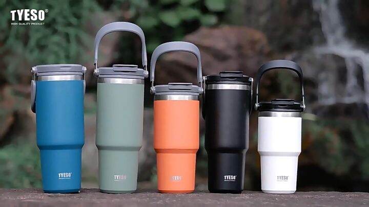 (ของแท้) tyeso แก้วเย็นใหม่พร้อมที่จับแก้วกาแฟสแตนเลส 304 750ml ราคาไม่ ...