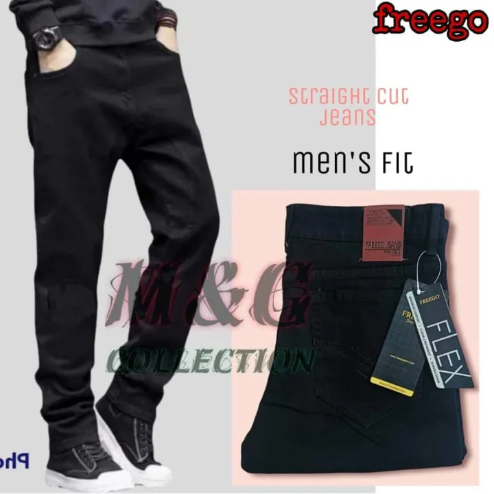 Freego plain black straight cut jeans pants for men 26-36 | Lazada PH