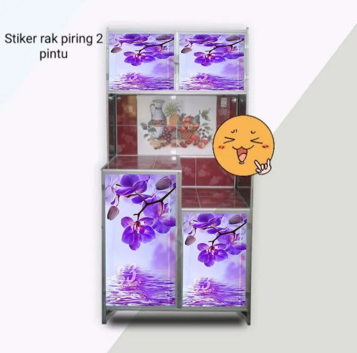stiker rak piring 2 pintu bunga sakura blue | Lazada Indonesia