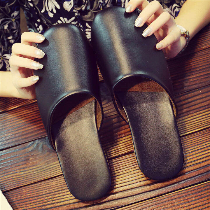 Home Japanese Style Leather Slippers Women's Toe Cap All Year Round ...