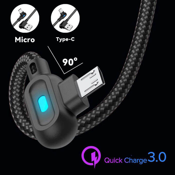 90 Degree Charging Cable for Type C Micro USB Right Angle Game 3A Fast ...