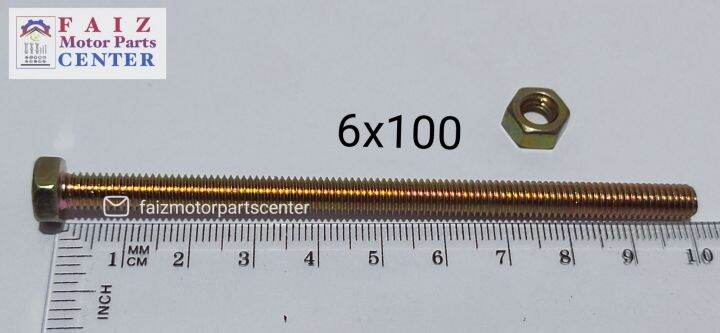 BH 6x100mm GOLD PLATED HEX BOLT WITH NUT (Tetanized Zinc Plated)-fine thread | Lazada PH