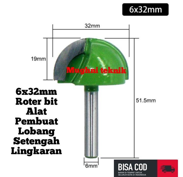 6x32mm pisau roter bit router BITS mata profil pembuat lobang setengah ...