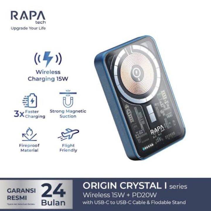 RAPA tech PB2011 Crystal Powerbank Magnetic Wireless 15W PD20W Fast ...