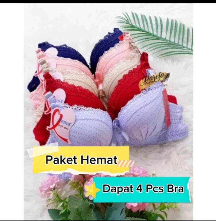 Bh Bra Paket Hemat Isi 4 Pcs Bra Cantik Bh Abg Remaja Dewasa Kawat busa tebal Kancing 3 + Renda ...
