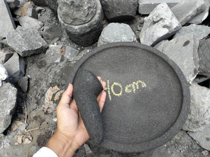 Cobek Asli Batu Gunung Merapi Ukuran 40cm Free Muntu+Packing kayu ...