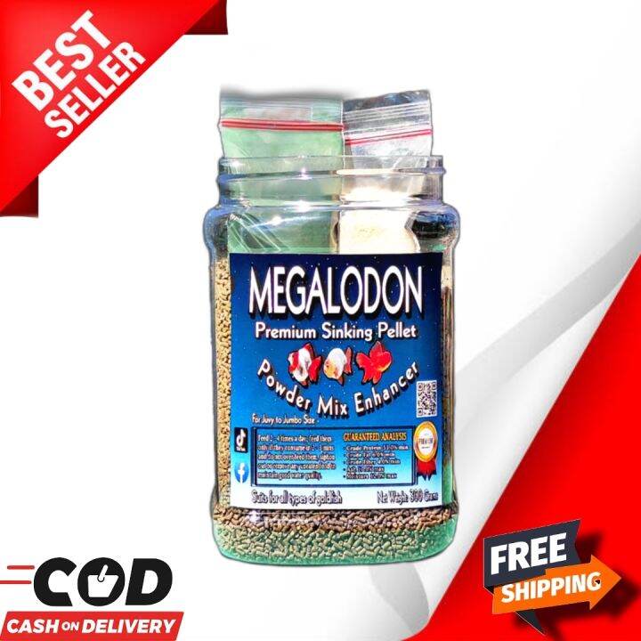 Megalodon Premium Sinking Pellet with (POWDER MIX ENHANCER) 300Grams for Juvy to Jumbo Size ...