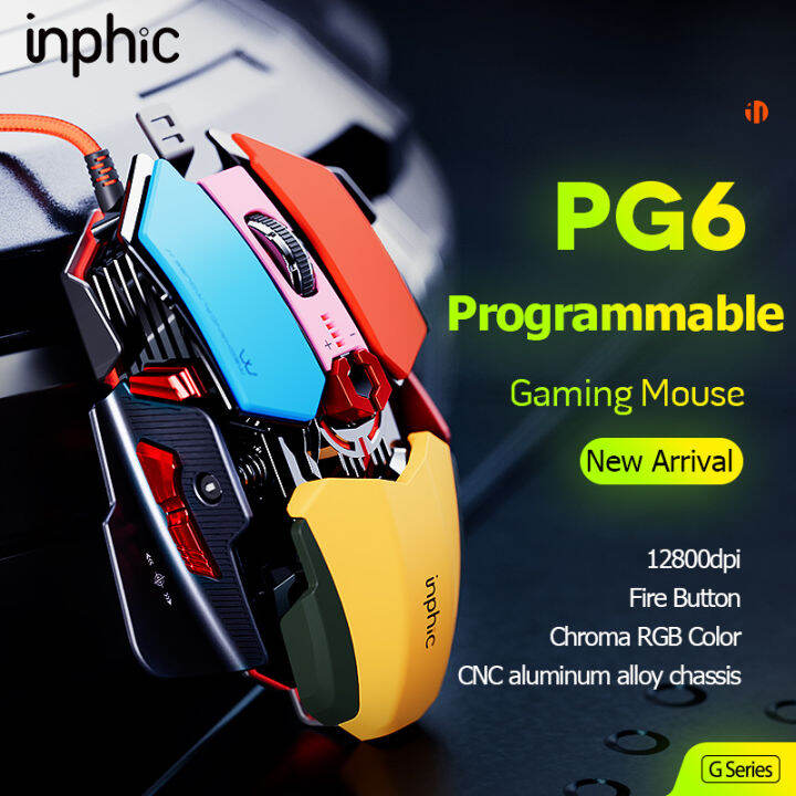 Inphic PG6 Wired Gaming Mouse RGB Backlit,12800 DPI Adjustable,9 Programmable Macro Buttons ...