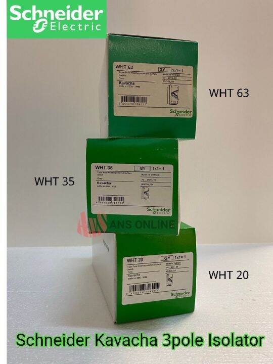 Schneider Kavacha WHT 20A / 35A / 63A Weatherproof 3 Poles Isolator IP66 Grey Outdoor Garden Car ...