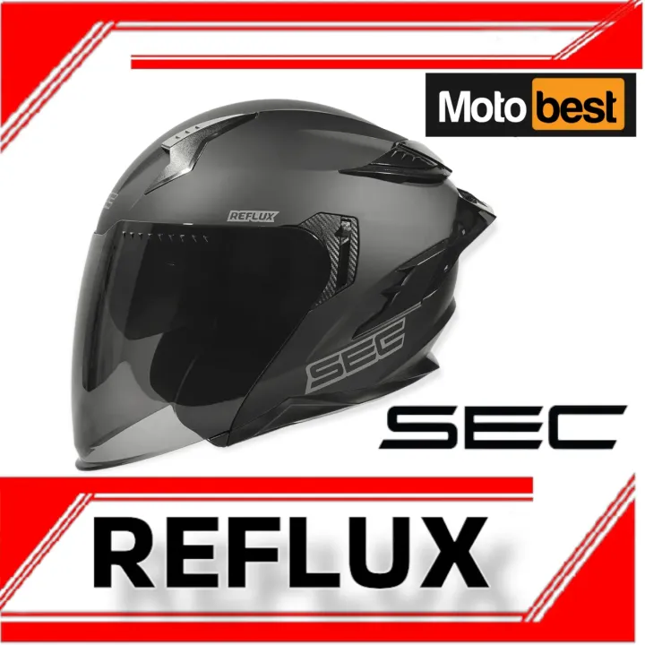 SEC Reflux Half Face Dual Visor Helmet w/ Free Extra Clear Visor and ...