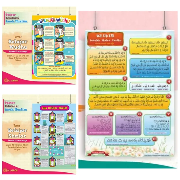 Poster belajar shalat wudhu doa dzikir setelah sholat gerakan dan ...