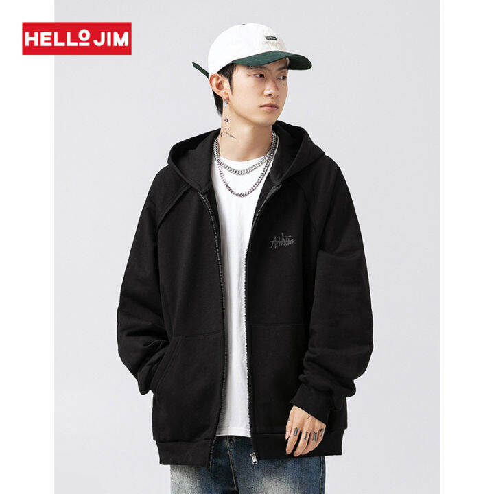 HELLO JIM แจ็กเก็ตโลโก้ปักสไตล์ใหม่สำหรับผู้ชาย2023เสื้อฮู้ดดี้มีซิป ...