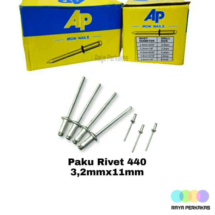 PAKU RIVET RIFET RIPET AP 440 3.2MM X 11MM 1 PACK ISI 50PCS | Lazada Indonesia