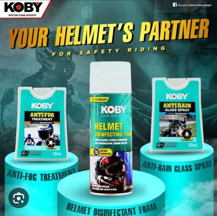 KOBY Helmet Disinfecting Foam 450ml, Anti-fog Treatment 20ml, Anti-rain ...