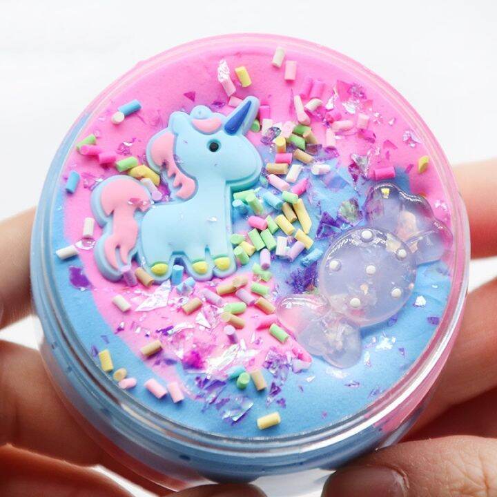 Unicorn colourful rainbow slime macaron diy clay slime sensory play toy ...