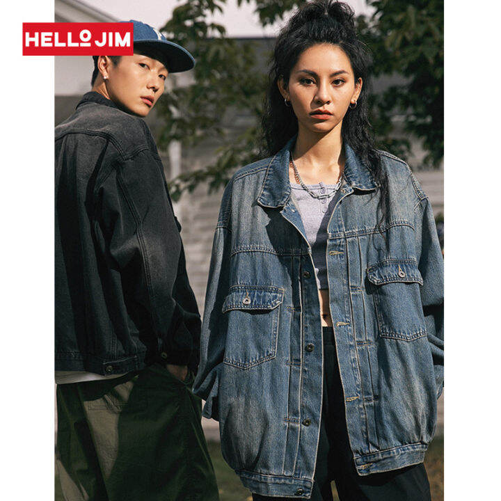 HELLO JIM เสื้อแจ็กเก็ตเก่าสำหรับผู้ชาย2023ใหม่ใส่ได้ทั้งชายและหญิงแจ็ค ...