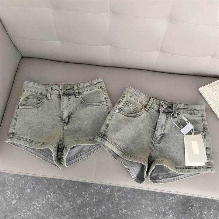 ELF TRIBE กางเกงรัดรูปขายาวเด็กผู้หญิงอเมริกันกางเกงยีนส์ขาสั้นวินเทจ ...