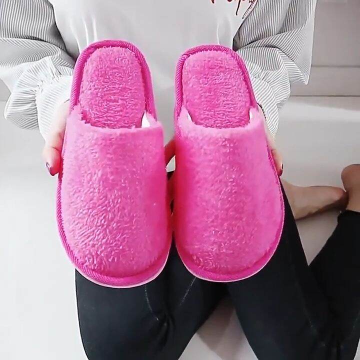 Plain Winter Slipper Home Comfy Warm Plush Slippers Indoor Bedroom Non ...