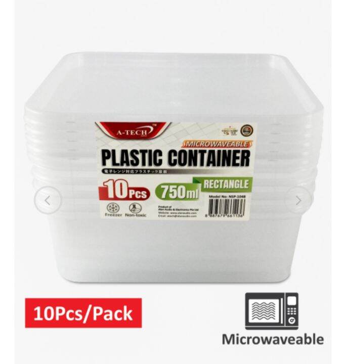 A-Tech microwaveable plastic container 10s.750ml rectangle. 3 for 10.00 ...