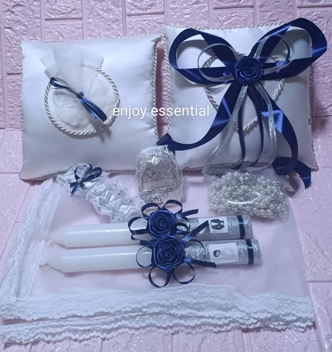 wedding accessories set of Ring bearer pad,aras coins pad, veil,leg ...
