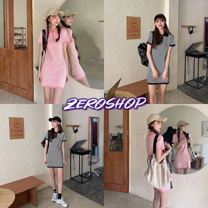 Zero SHOP🐰พร้อมส่ง🐰(Zero-51027)เดรสไหมพรมคอปกแขนสั้น ลายชิโน น่ารักสไตล์เกาหลี | Lazada.co.th