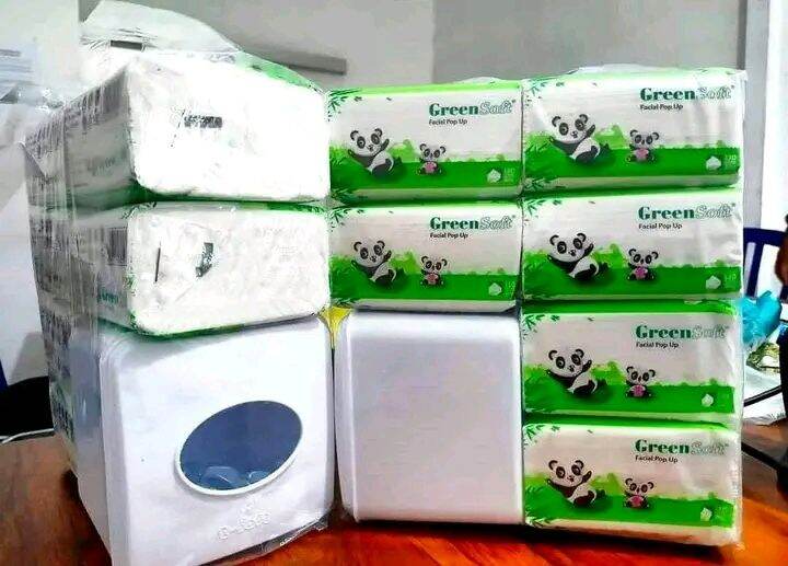 1 paket (6 bungkus Tissue green soft pop up + tempat tissue) | Lazada ...