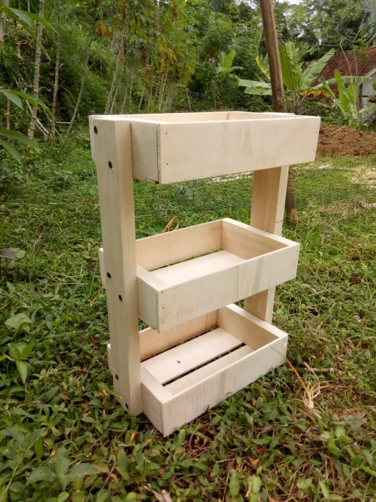 Rak Bumbu Dapur Tempat Bawang Sayuran Kayu Minimalis 3 Susun | Lazada ...