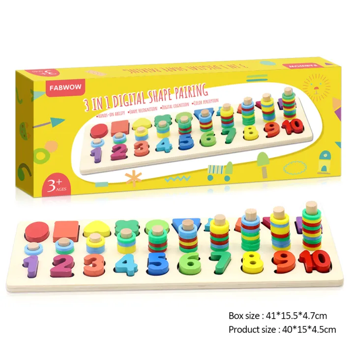 3 in 1 Wooden Number Counting Shape Geometric Math Toys Preschool ...
