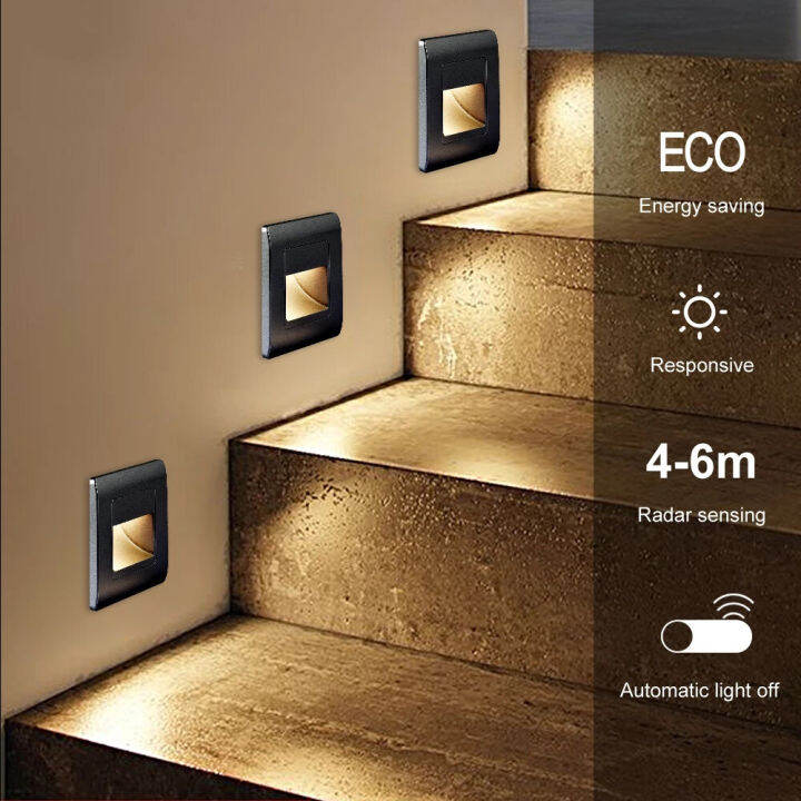 AC 180-240V LED Recessed Wall Sconce Lamp PIR Sensor Stairs Light ...