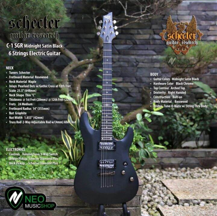 Schecter C1 SGR Midnight Satin Black 6 Strings Electric Guitar | Lazada ...