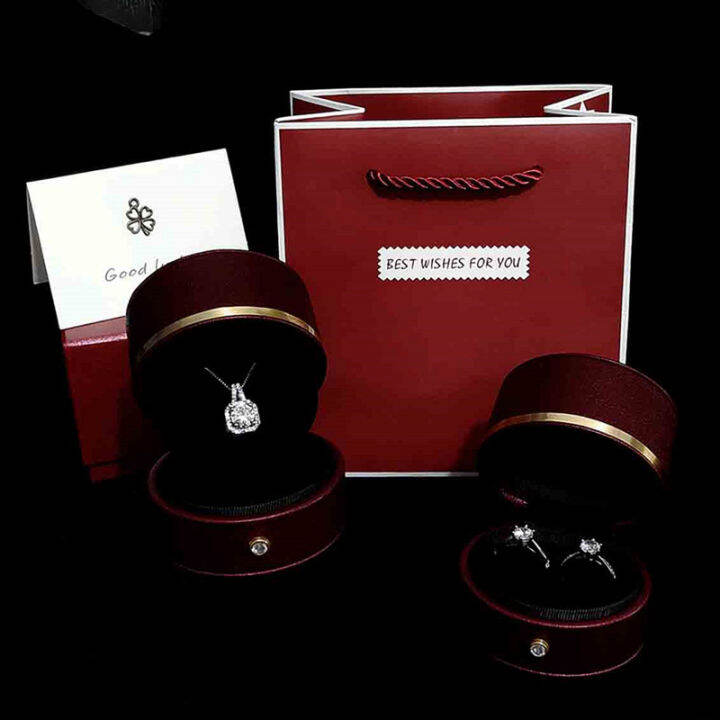 Oval Diamond Jewelry Box Pu High-End Necklace Diamond Couple Rings Stud ...