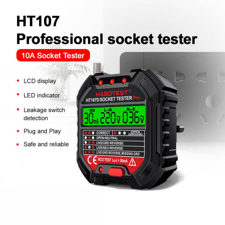 Ht107 Digital Socket Tester Rcd Detector Electric Circuit Polarity